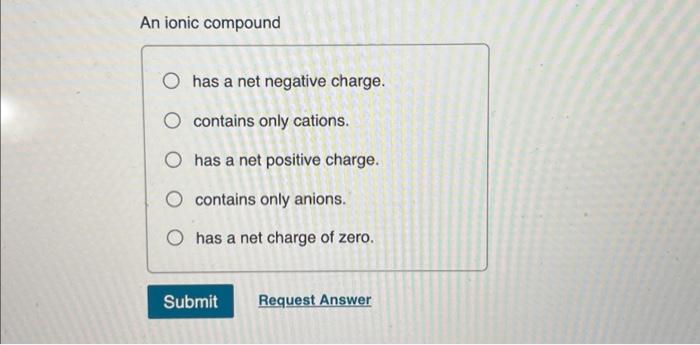 An ionic compound has a net negative charge. contains | Chegg.com