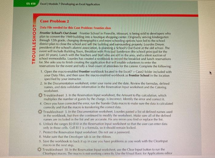 EX 458 Excel Module 7 Developing an Excel Application | Chegg.com