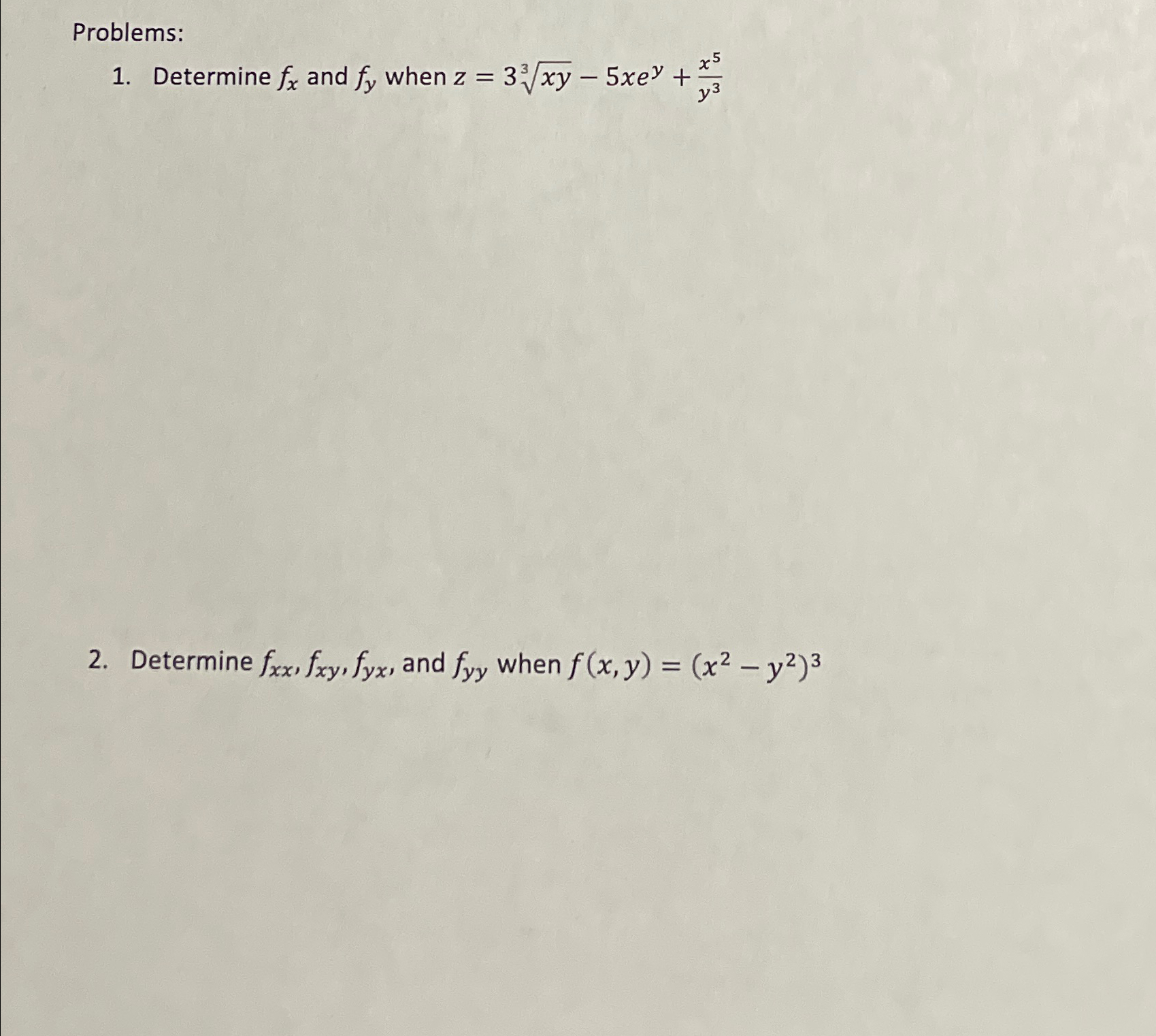 Solved Problems:Determine fx ﻿and fy ﻿when | Chegg.com