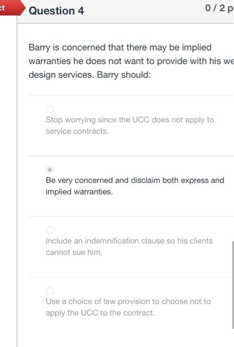 Solved Barry is concerned that there may be implied | Chegg.com