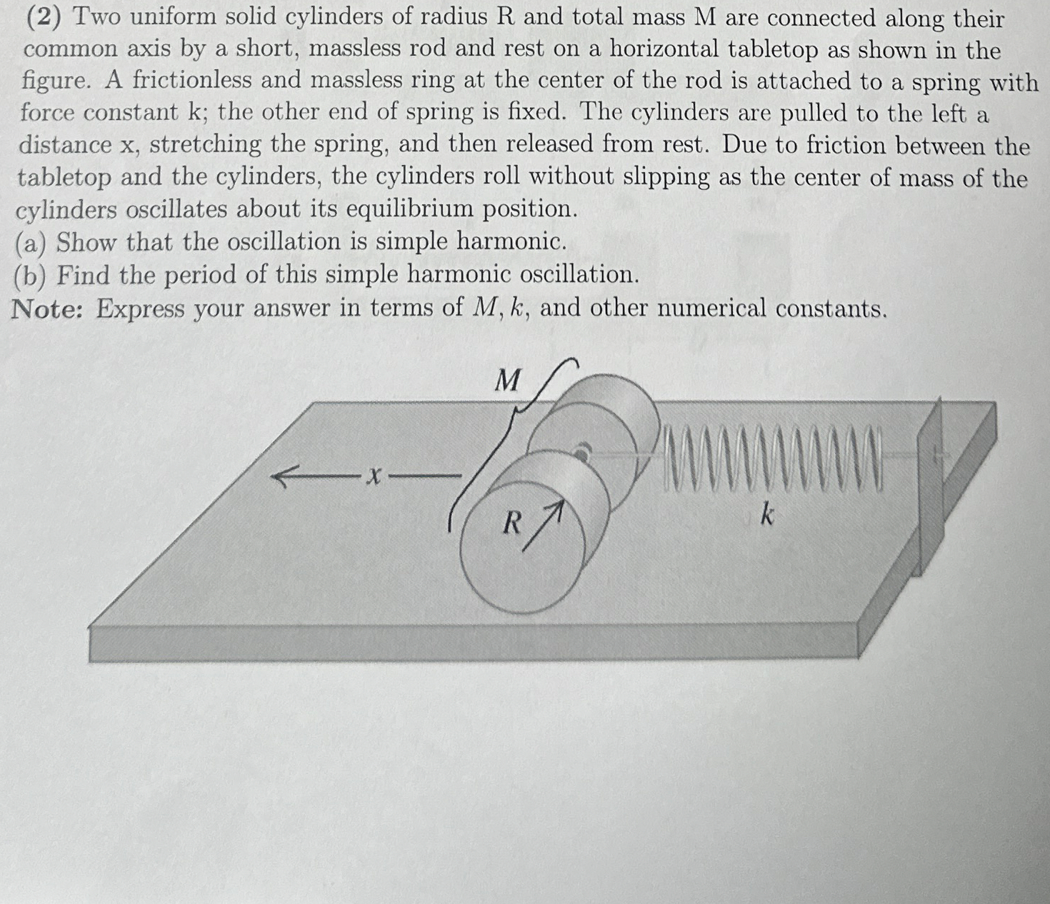 Solved (2) ﻿Two uniform solid cylinders of radius R ﻿and | Chegg.com