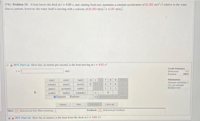 Solved (7\%) Problem 13: A boat leaves the dock at t=0.00 s, | Chegg.com
