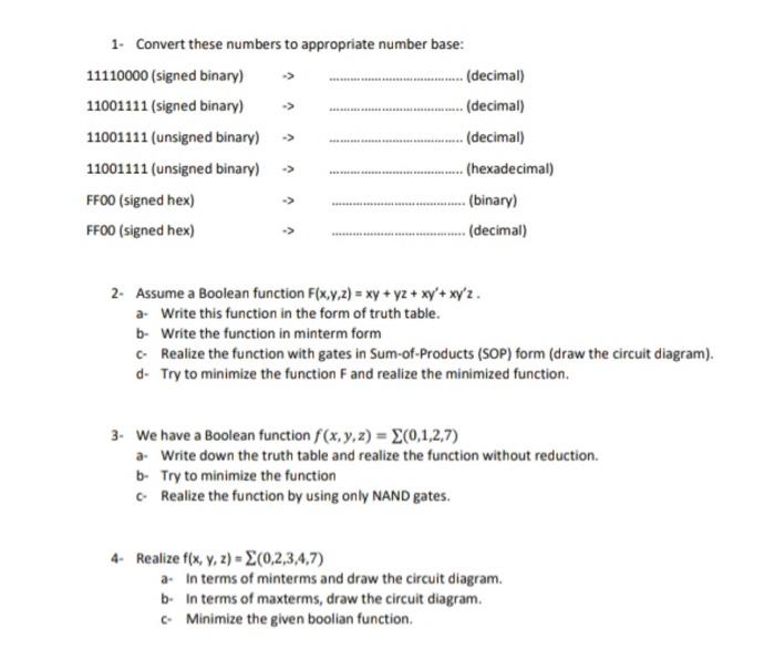 Solved -> 1. Convert these numbers to appropriate number | Chegg.com