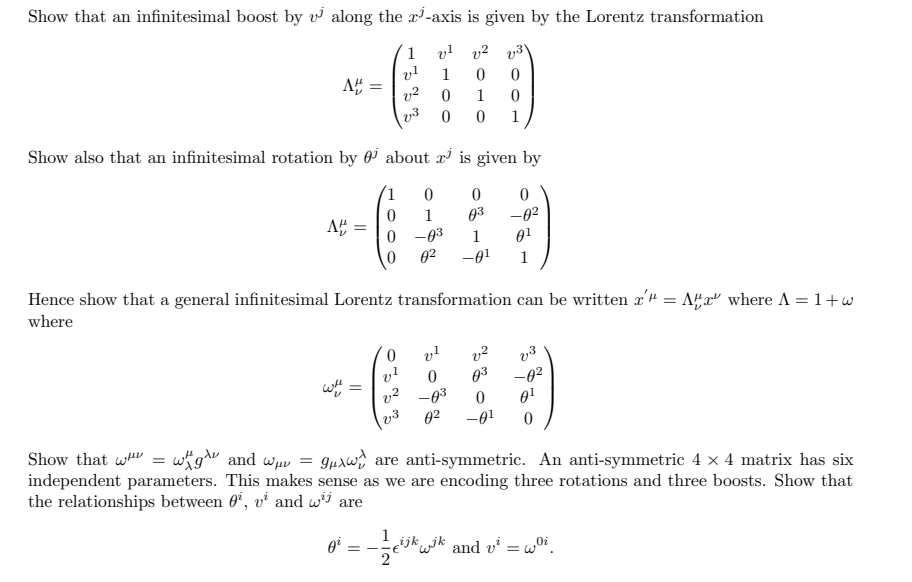 Show that an infinitesimal boost by vj ﻿along the | Chegg.com