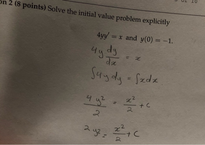 Solved on 2 (8 points) Solve the initial value problem | Chegg.com