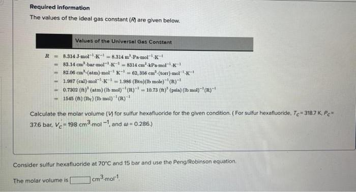 Solved Required information The values of the ideal gas | Chegg.com