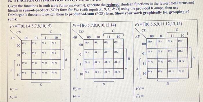 Solved Given the functions in truth table form (maxterms), | Chegg.com