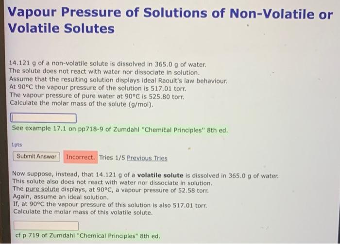 Solved Vapour Pressure of Solutions of Non-Volatile or | Chegg.com
