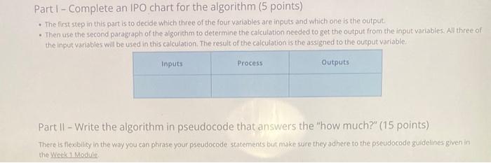 Solved Create an IPO Chart and Write Pseudocode The term | Chegg.com