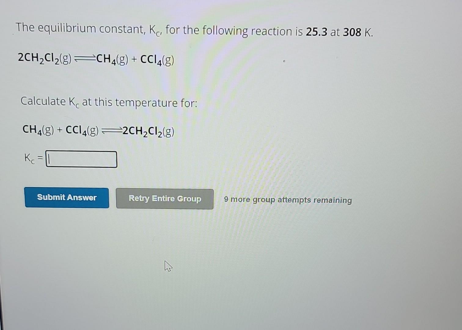 Solved The equilibrium constant, KC, for the following | Chegg.com