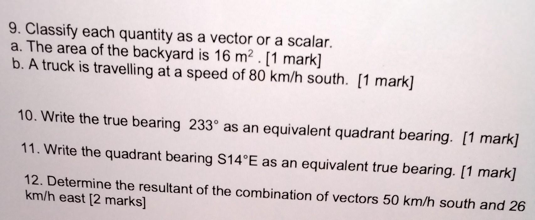 Solved 9. Classify each quantity as a vector or a scalar. a. | Chegg.com