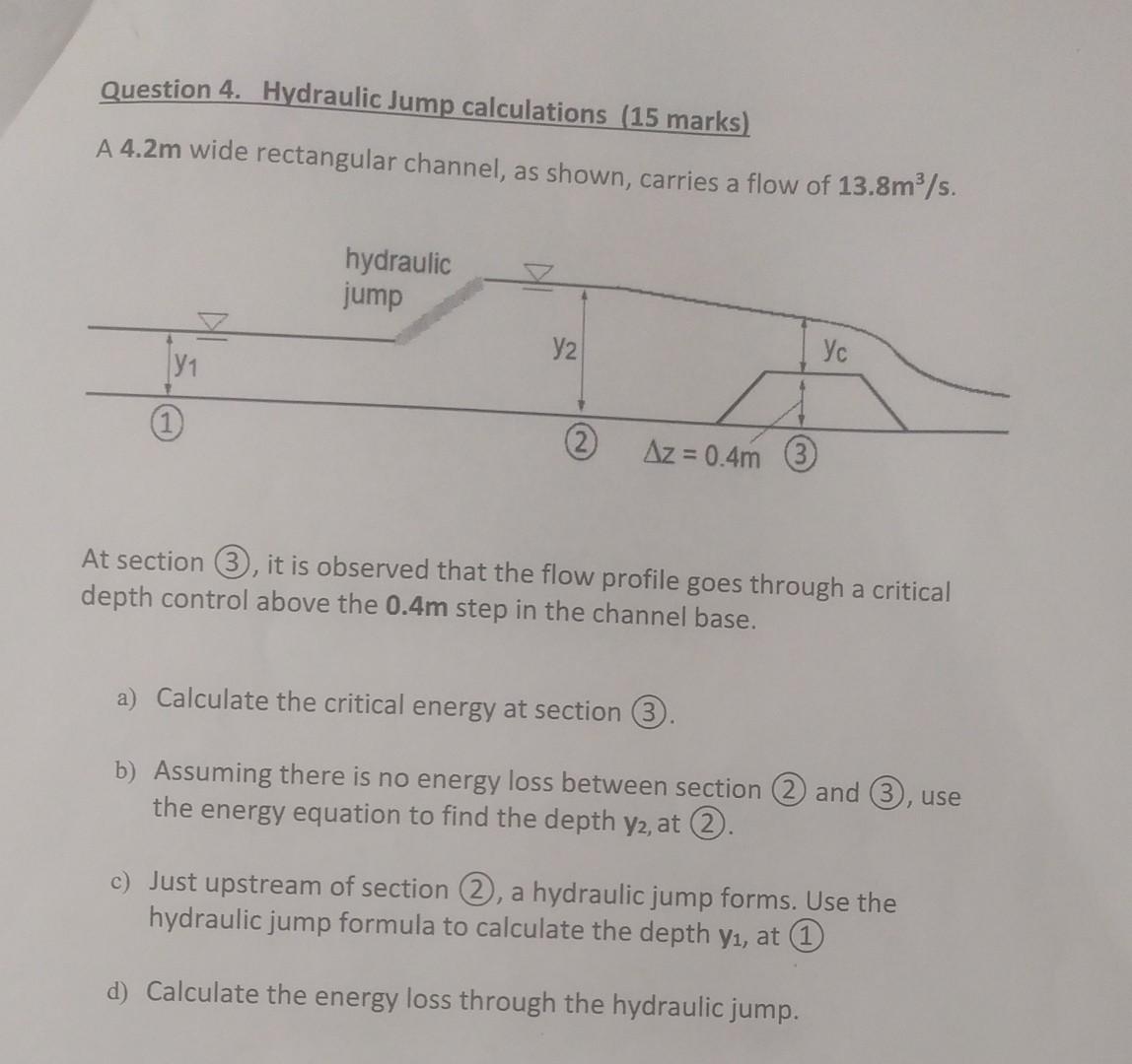 Solved Question 4. Hydraulic Jump calculations (15 marks) A | Chegg.com
