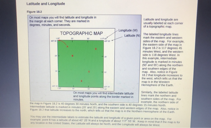 Solved Latitude and Longitude Figure 18.2 On most maps you | Chegg.com