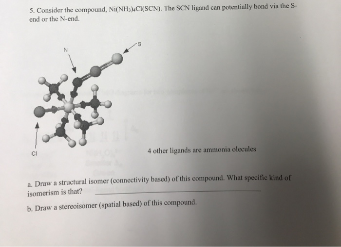 Solved 5. Consider the compound, Ni(NH3)4CI(SCN). The SCN | Chegg.com