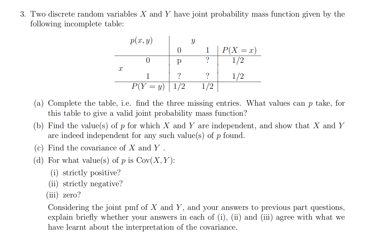 Solved Two discrete random variables x ﻿and Y ﻿have joint | Chegg.com