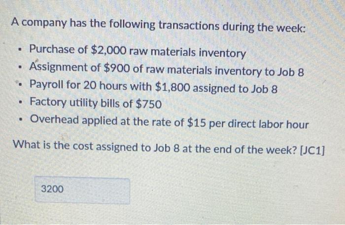 Solved A company has the following transactions during the | Chegg.com