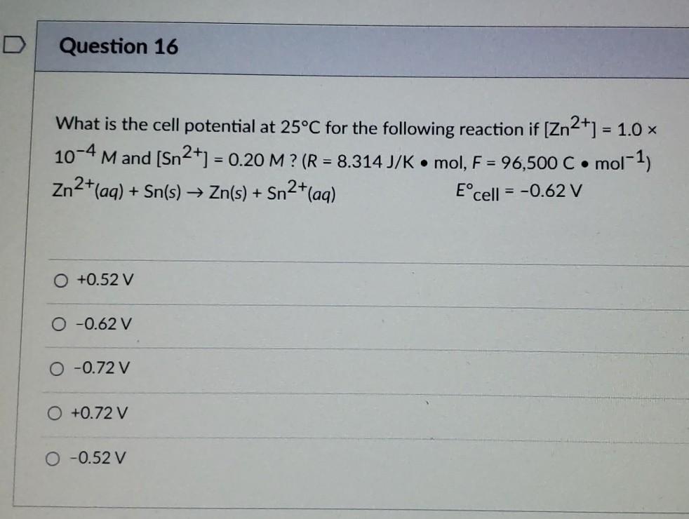 Solved Question 15 What Is The Equilibrium Constant At 25°c