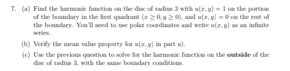 Solved (a) ﻿Find the harmonic function on the disc of radius | Chegg.com