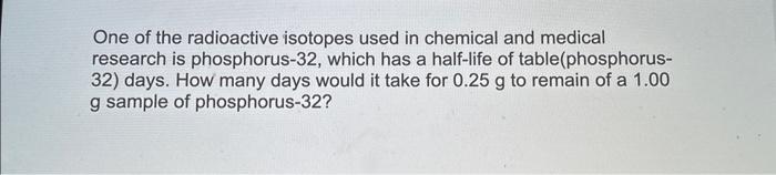 One of the radioactive isotopes used in medical | Chegg.com