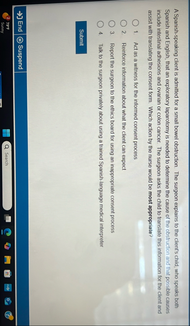 Solved A Spanish-speaking client is admitted for a small | Chegg.com