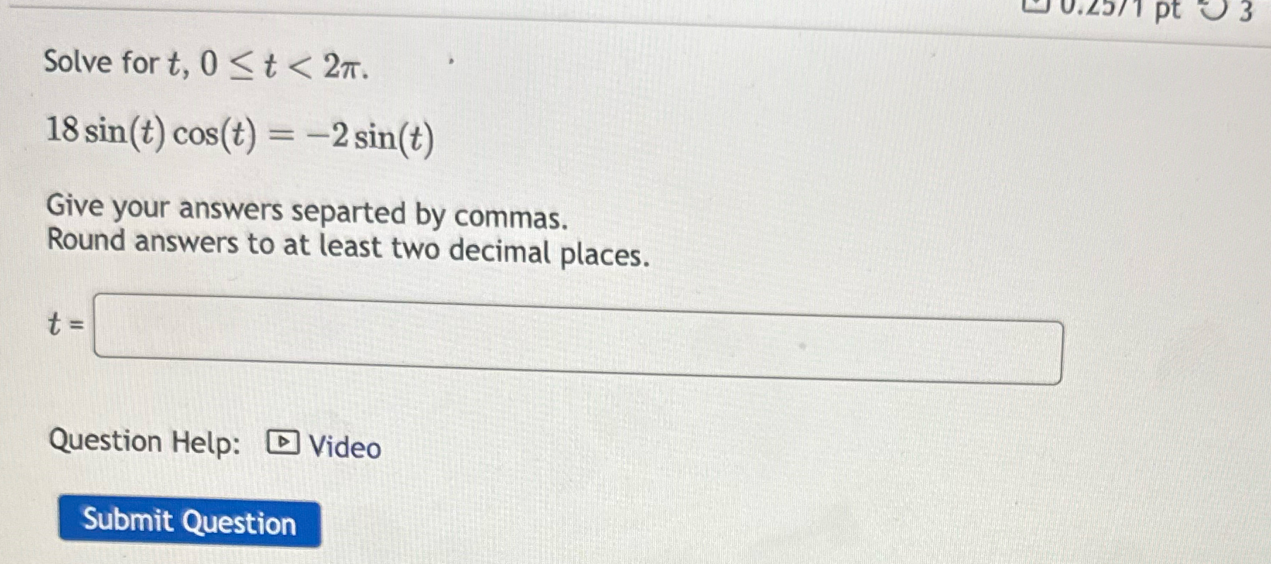 Solved Solve for t,0≤t