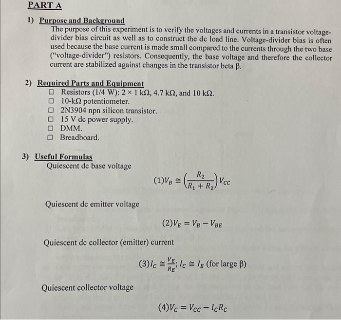 electronic Circuits Lab : BJT Transistor Voltage | Chegg.com