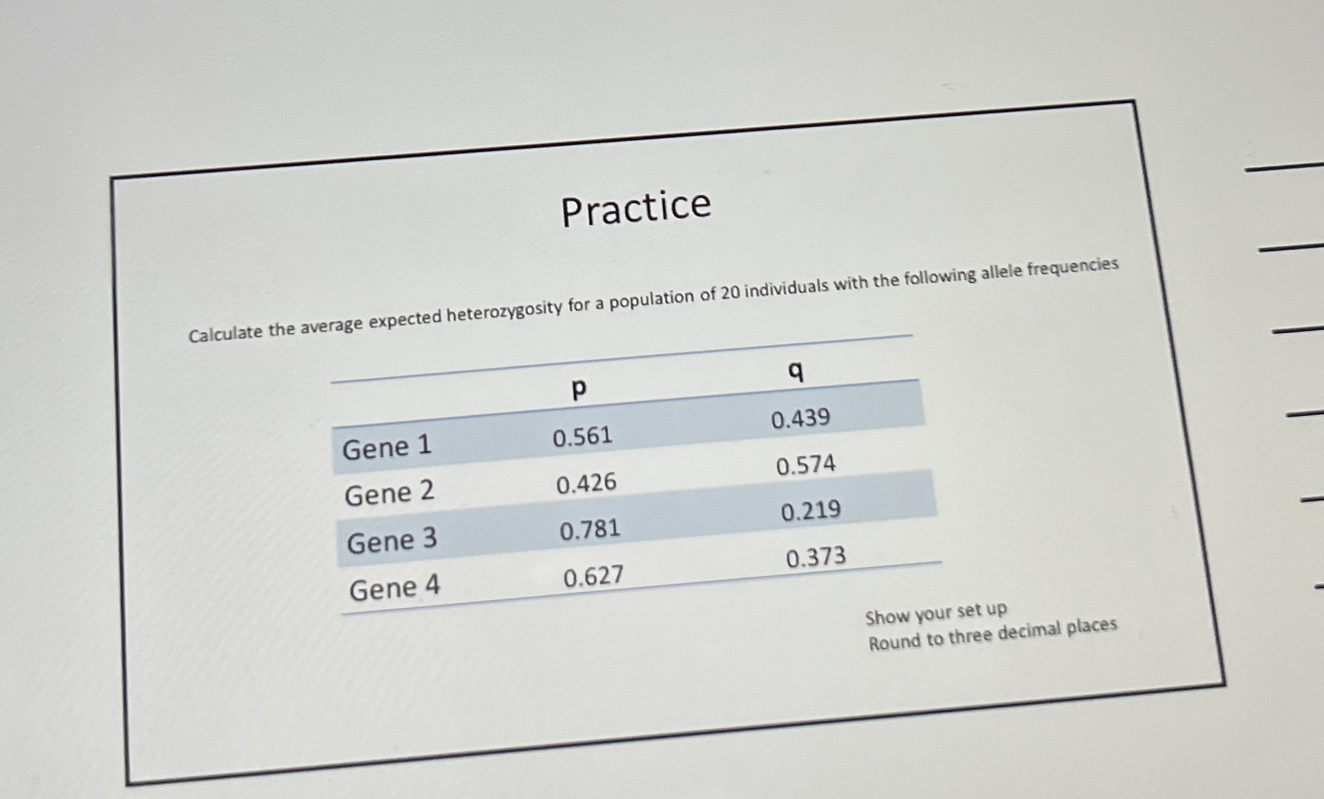 Solved PracticeCalculate the average expected heterozygosity | Chegg.com