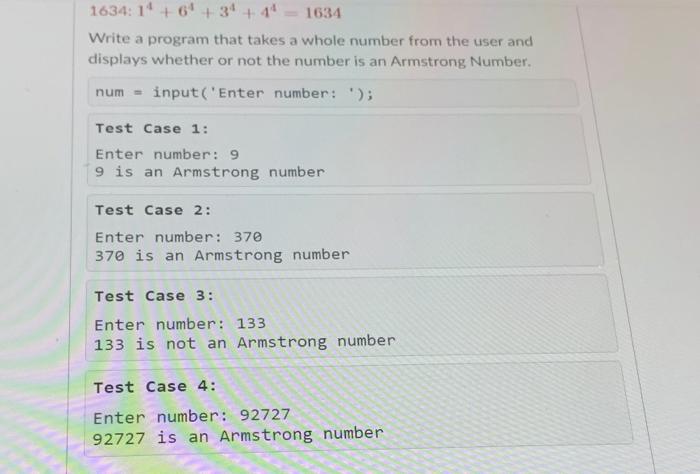 Solved An Armstrong number is a positive m-digit number that | Chegg.com