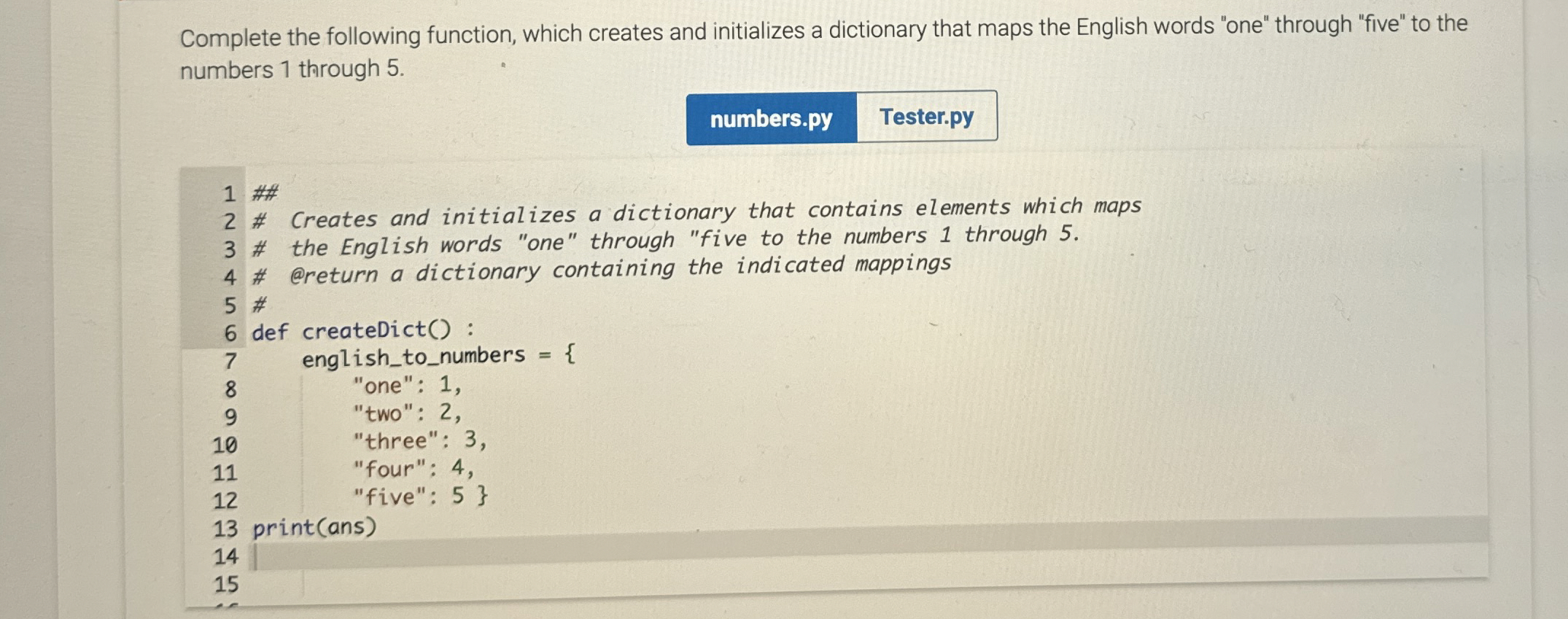 Solved Complete the following function, which creates and | Chegg.com