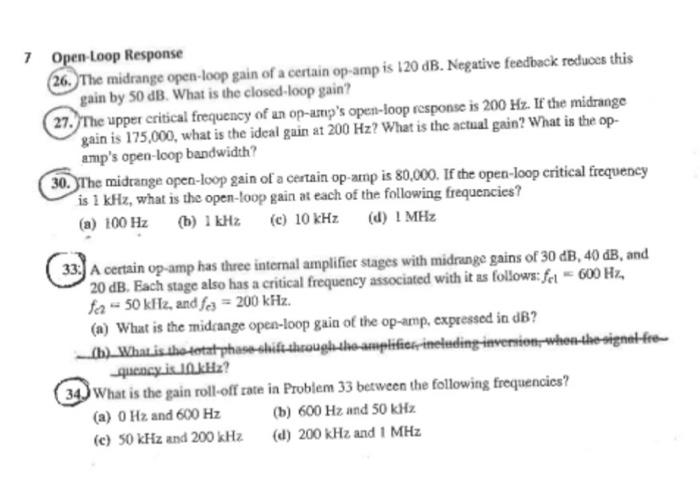 Solved 7 Open Loop Response 26 The Midrange Open Loop Gain