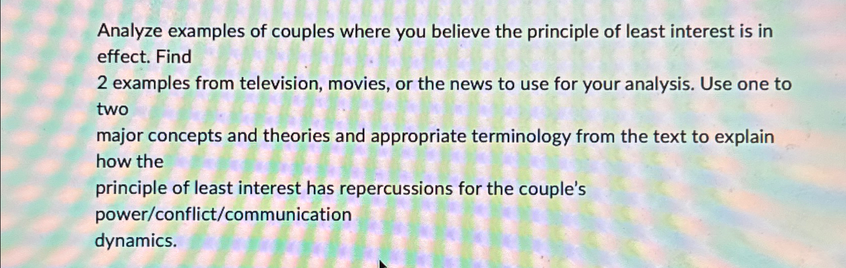 Solved Analyze examples of couples where you believe the | Chegg.com