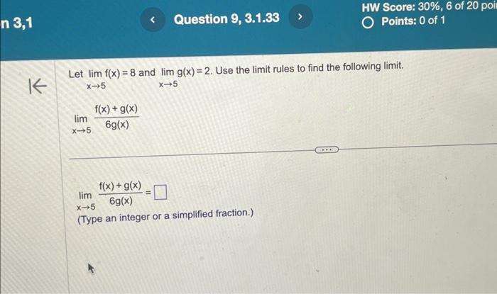 Solved Let limx→5f(x)=8 and limx→5g(x)=2. Use the limit | Chegg.com