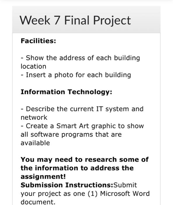 Solved Week 7 Final Project Instructions ASSIGNMENT: Your | Chegg.com