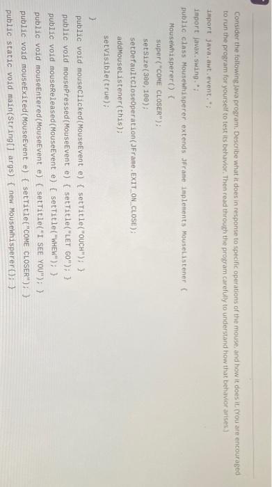 Solved Consider the following lava program. Describe what it | Chegg.com