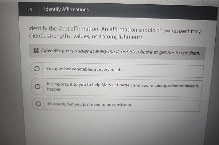 Solved 14Identify AffirmationsIdentify the best affirmation. | Chegg.com