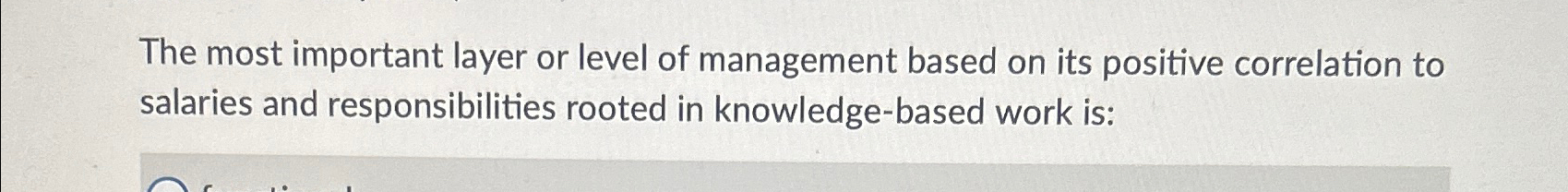 Solved The most important layer or level of management based | Chegg.com