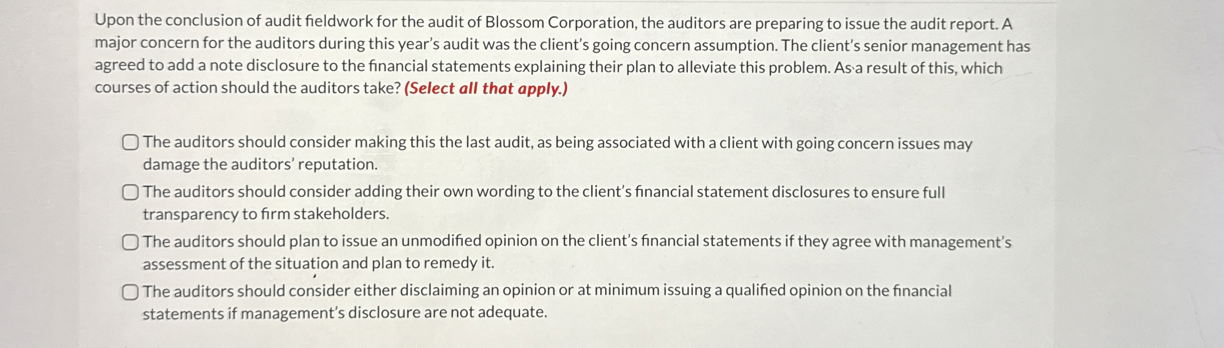 Solved Upon the conclusion of audit fieldwork for the audit | Chegg.com