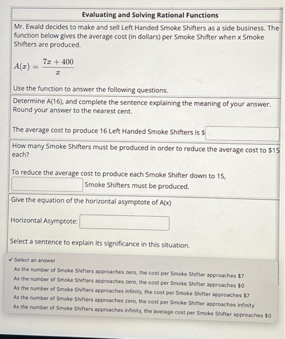 Solved Evaluating and Solving Rational Functions Mr. Ewald | Chegg.com