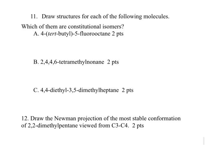 Solved 11. Draw structures for each of the following | Chegg.com