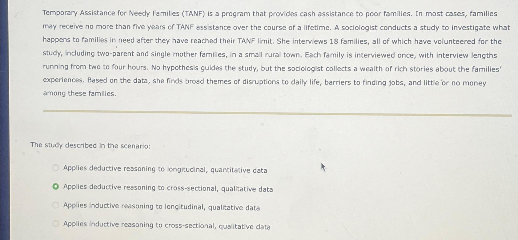 Solved Temporary Assistance for Needy Families (TANF) ﻿is a | Chegg.com