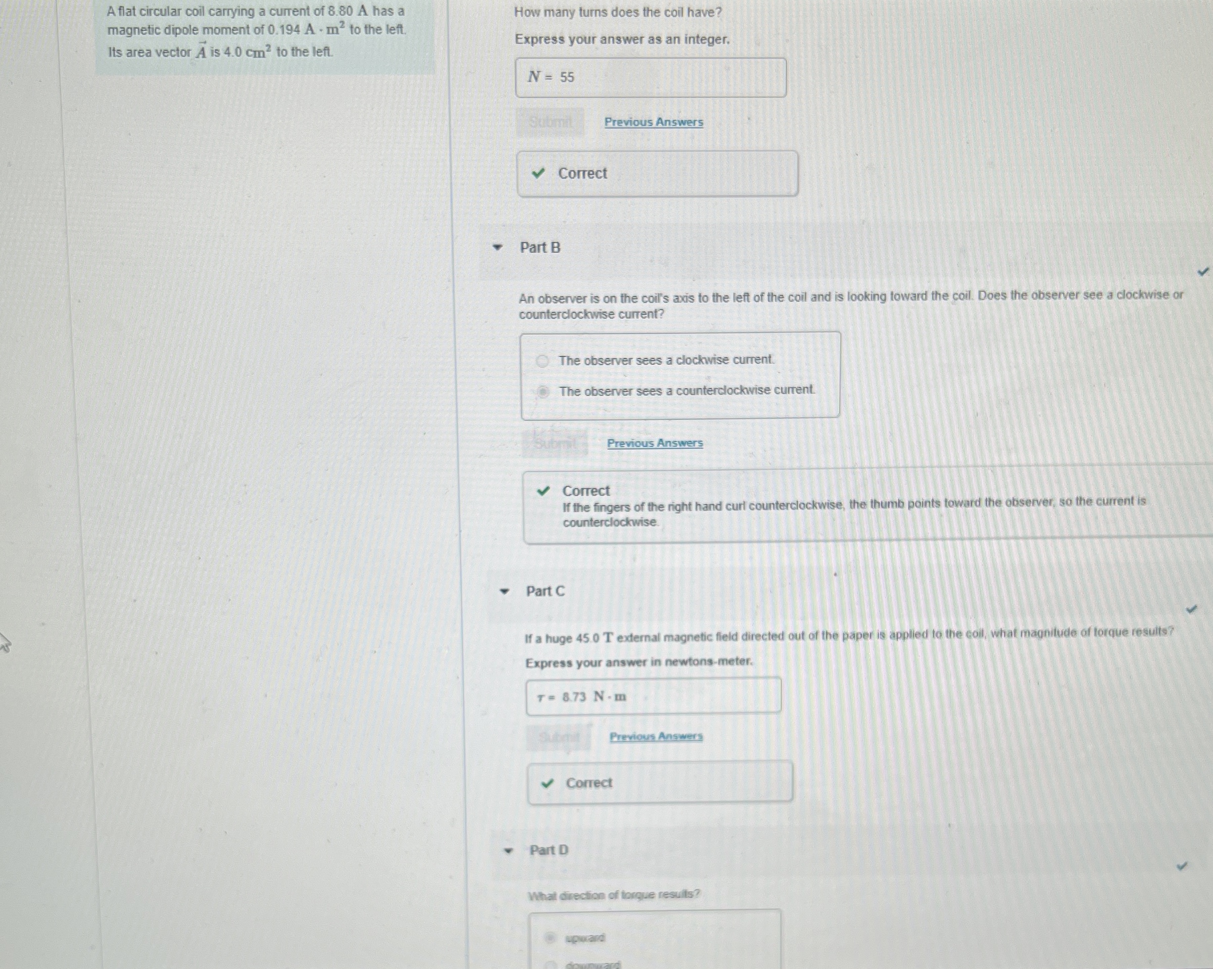 Solved A flat circular coil carrying a current of 8.80 ﻿A | Chegg.com