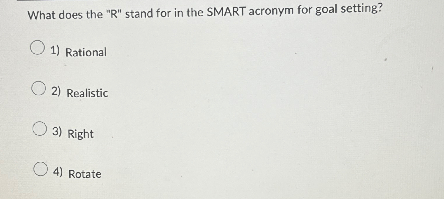 Solved What does the "R" ﻿stand for in the SMART acronym for | Chegg.com