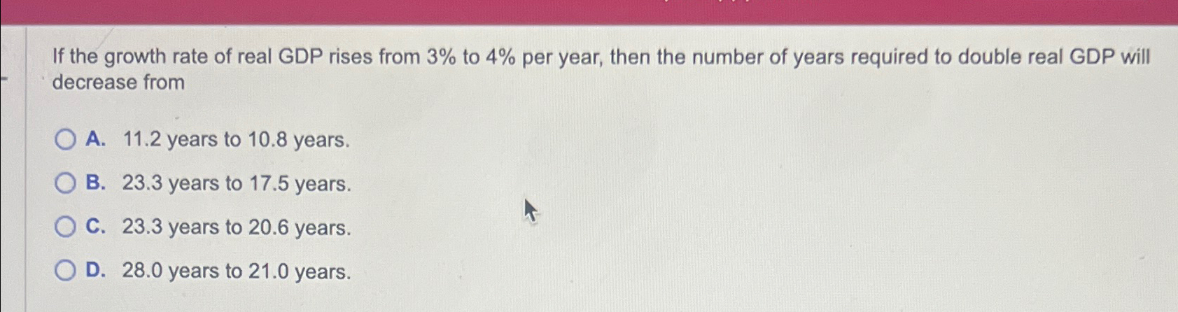 Solved If the growth rate of real GDP rises from 3% ﻿to 4% | Chegg.com