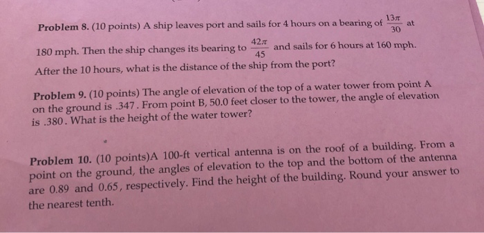 Solved Problem 8. (10 points) A ship leaves port and sails | Chegg.com