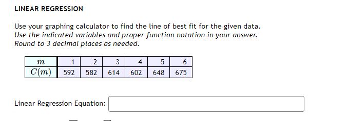 Solved LINEAR REGRESSIONUse your graphing calculator to find | Chegg.com