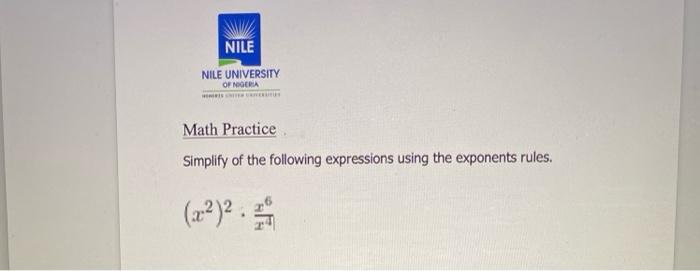 Solved NILE NILE UNIVERSITY OF NIGERIA Math Practice | Chegg.com
