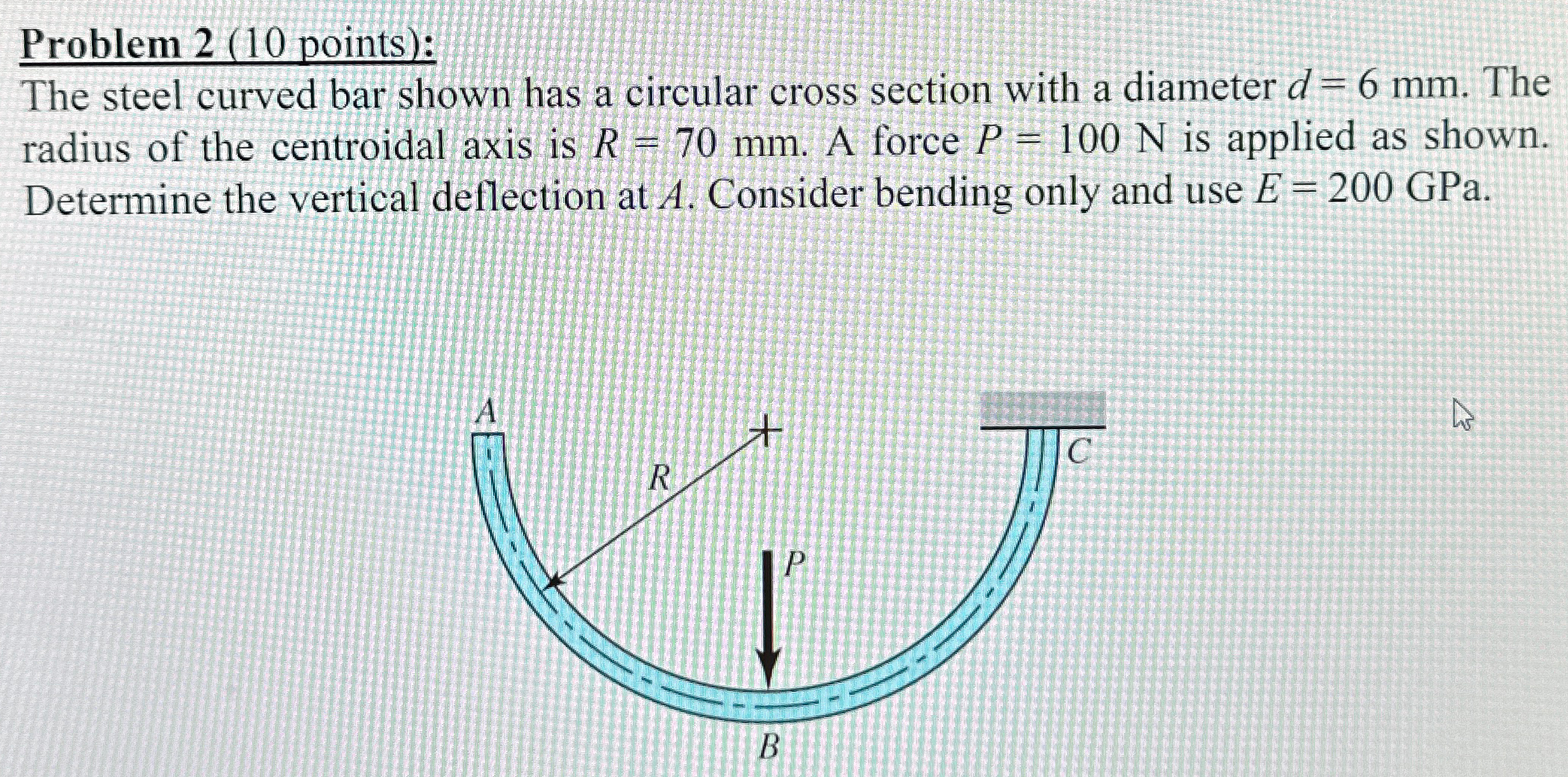 Solved Problem 2 (10 ﻿points):The steel curved bar shown has | Chegg.com