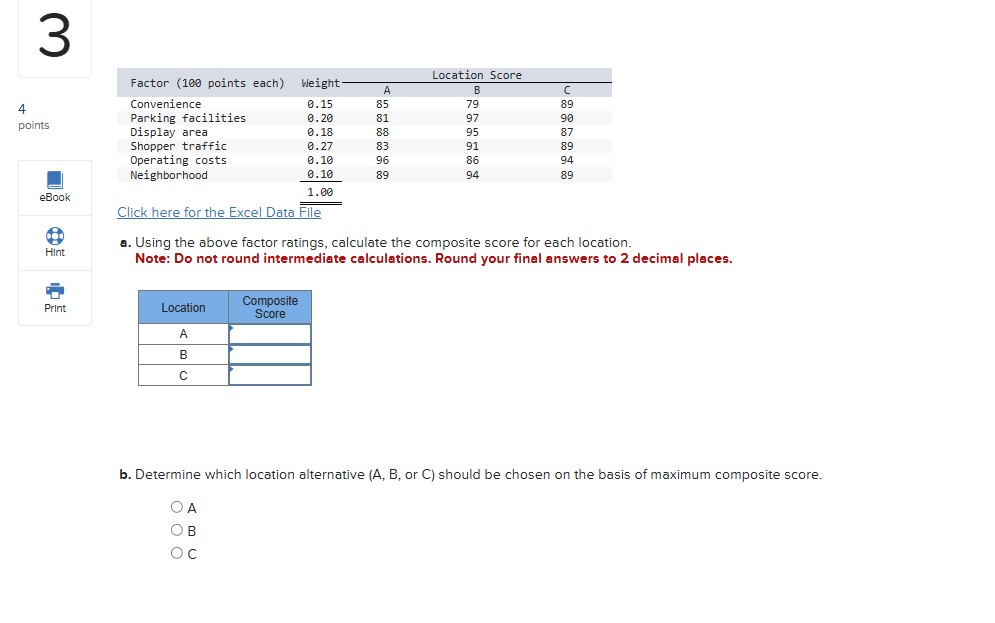 Solved Click here for the Excel Data Filea. ﻿Using the above | Chegg.com