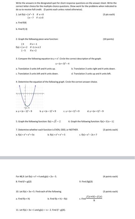 Solved Write the amwers in the designated spet for shon | Chegg.com