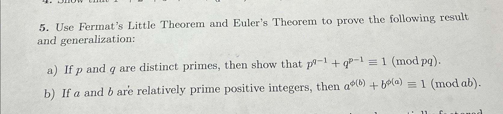 Solved Use Fermat's Little Theorem and Euler's Theorem to | Chegg.com